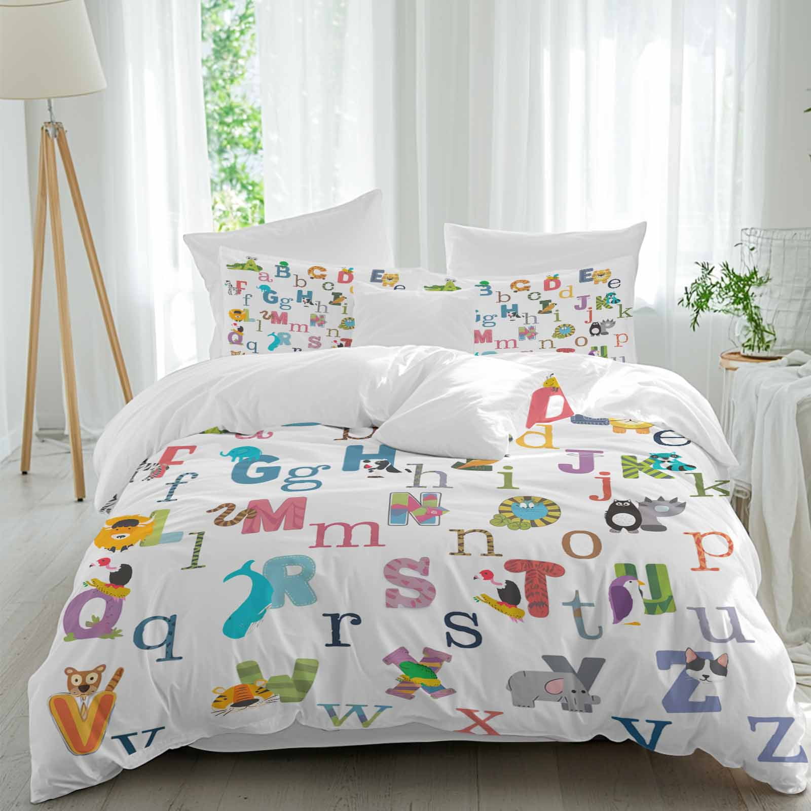 Alphabet Letter Comforter Set Queen Size, Colorful Cartoon Animals ABCD ...