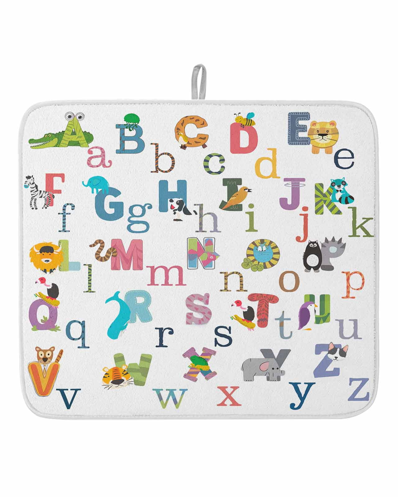 Alphabet Letter Dish Drying Mat 16x18 inch Colorful Cartoon Animals ...