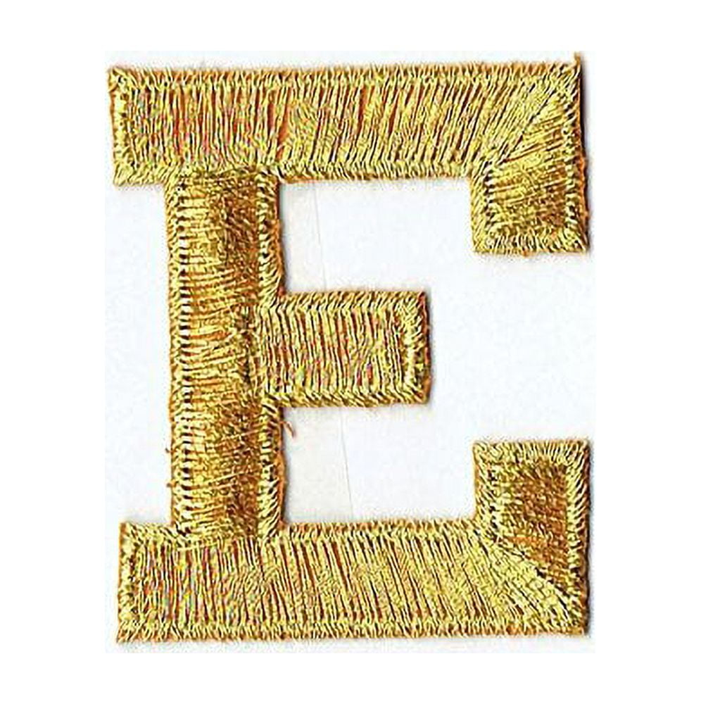 Alphabet Letter - E - Color Gold - 2" Block Style - Iron On Embroidered ...