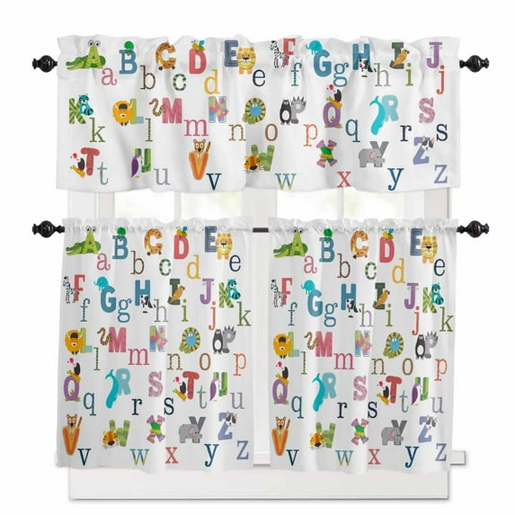 Alphabet Letter Kitchen Curtains Valance and Tier Set Colorful Cartoon ...