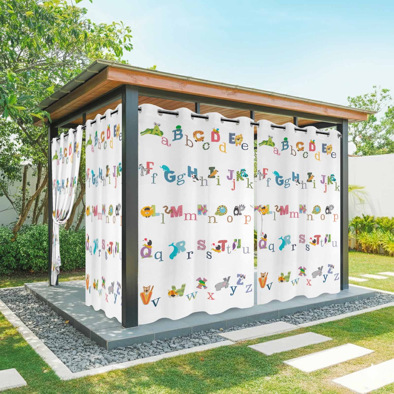 Alphabet Letter Outdoor Curtains for Patio Waterproof, Colorful Cartoon ...