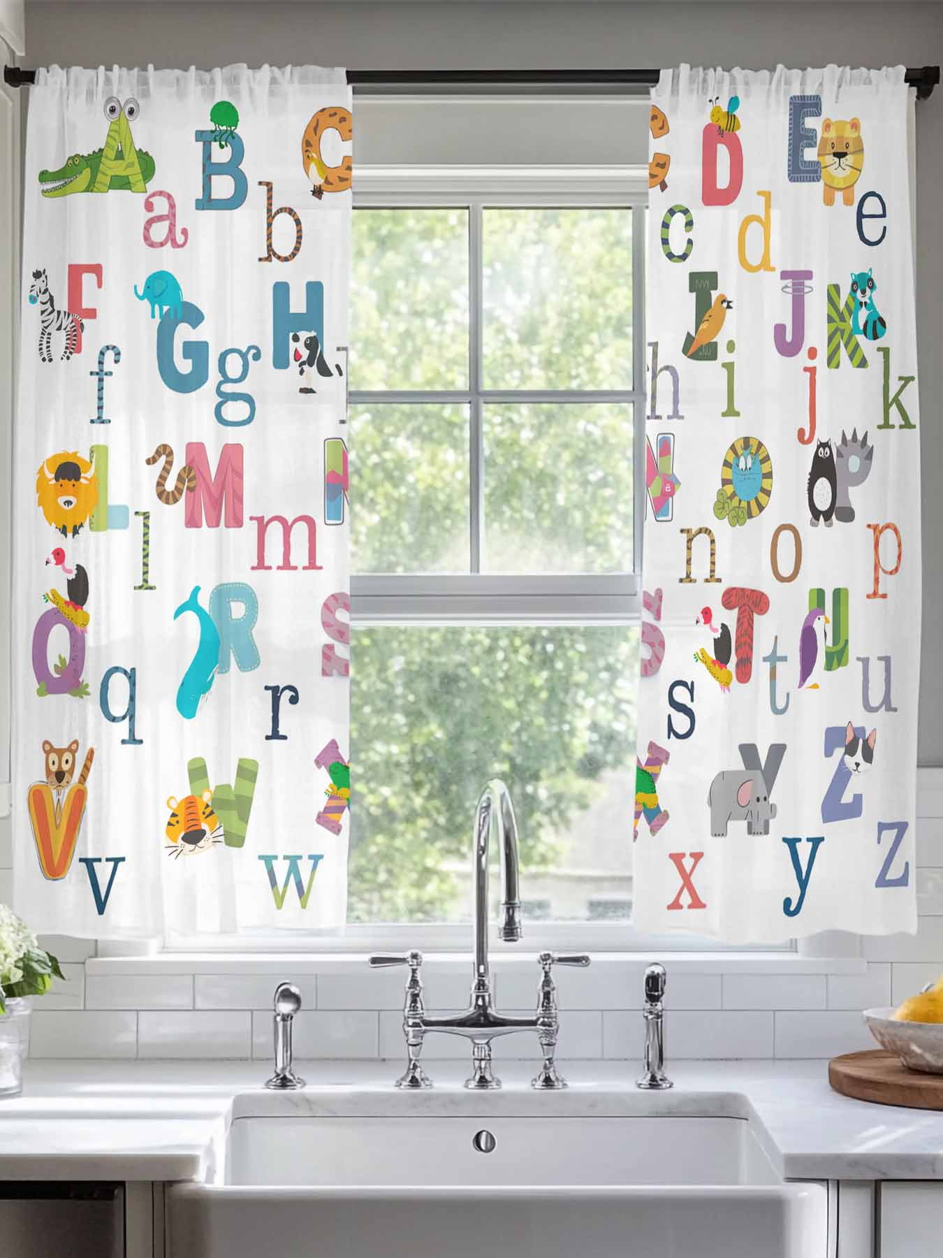 Alphabet Letter Sheer Curtains 2 Panels Set, 52" W x 72" L Colorful ...