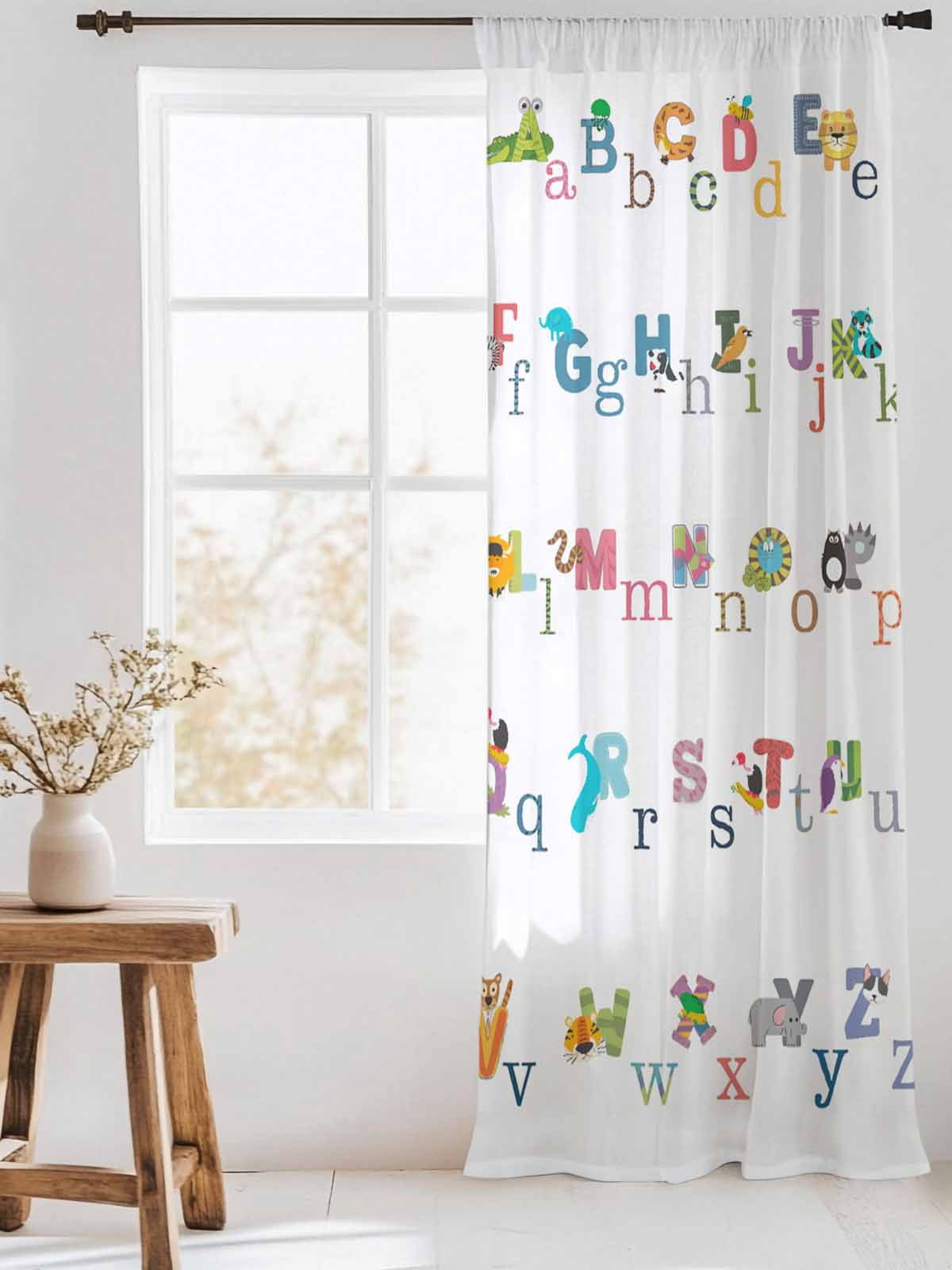 Alphabet Letter Sheer Curtains 96 Inch Long 1 Panel Colorful Cartoon ...