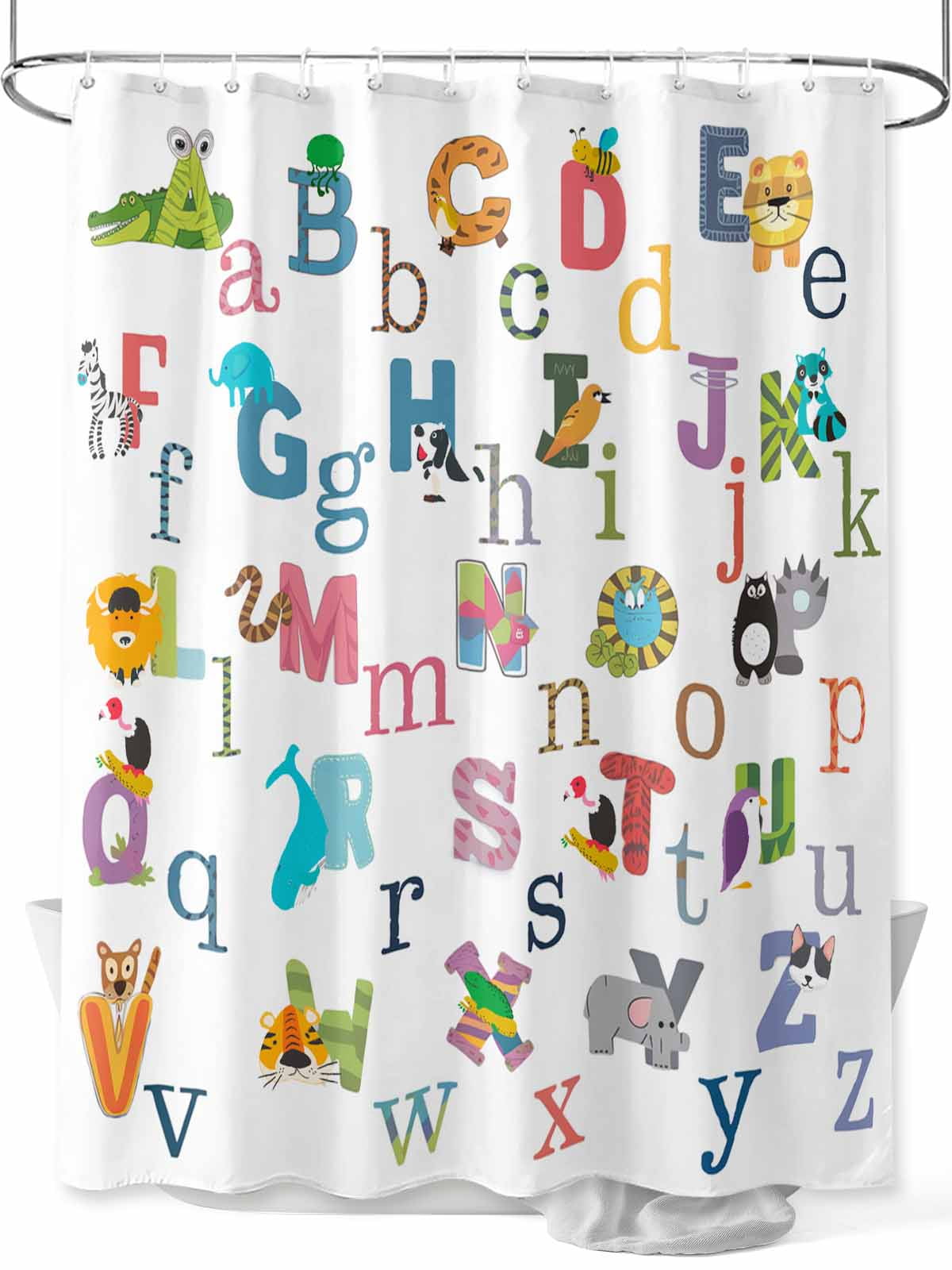 Alphabet Letter Shower Curtain, Colorful Cartoon Animals ABCD Letter ...