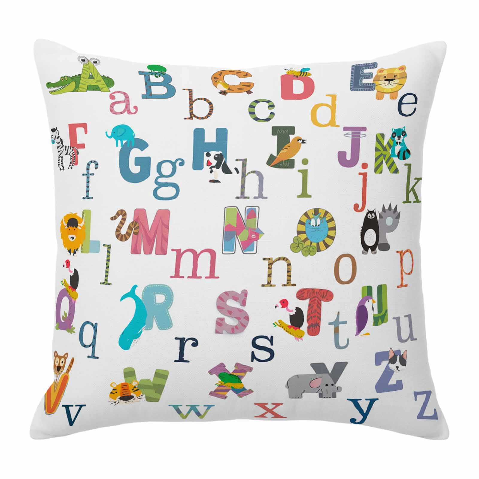 Alphabet Letter Throw Pillow Cover Colorful Cartoon Animals ABCD Letter ...