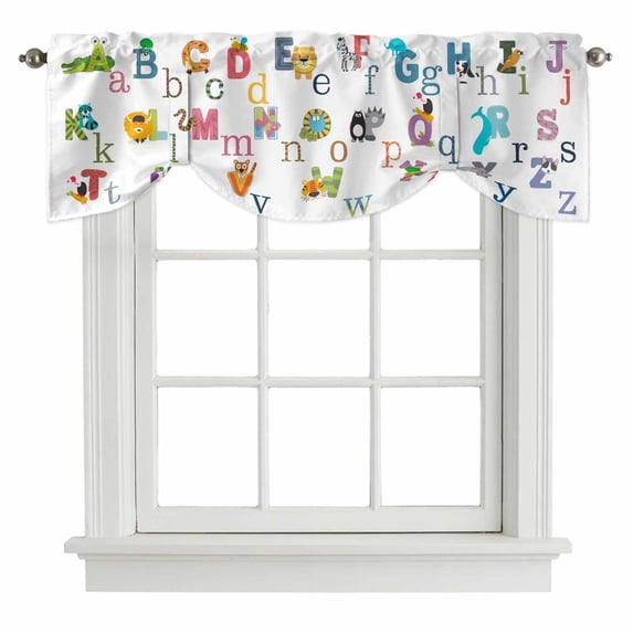 Alphabet Letter Tie Up Valances Curtain, Colorful Cartoon Animals ABCD ...