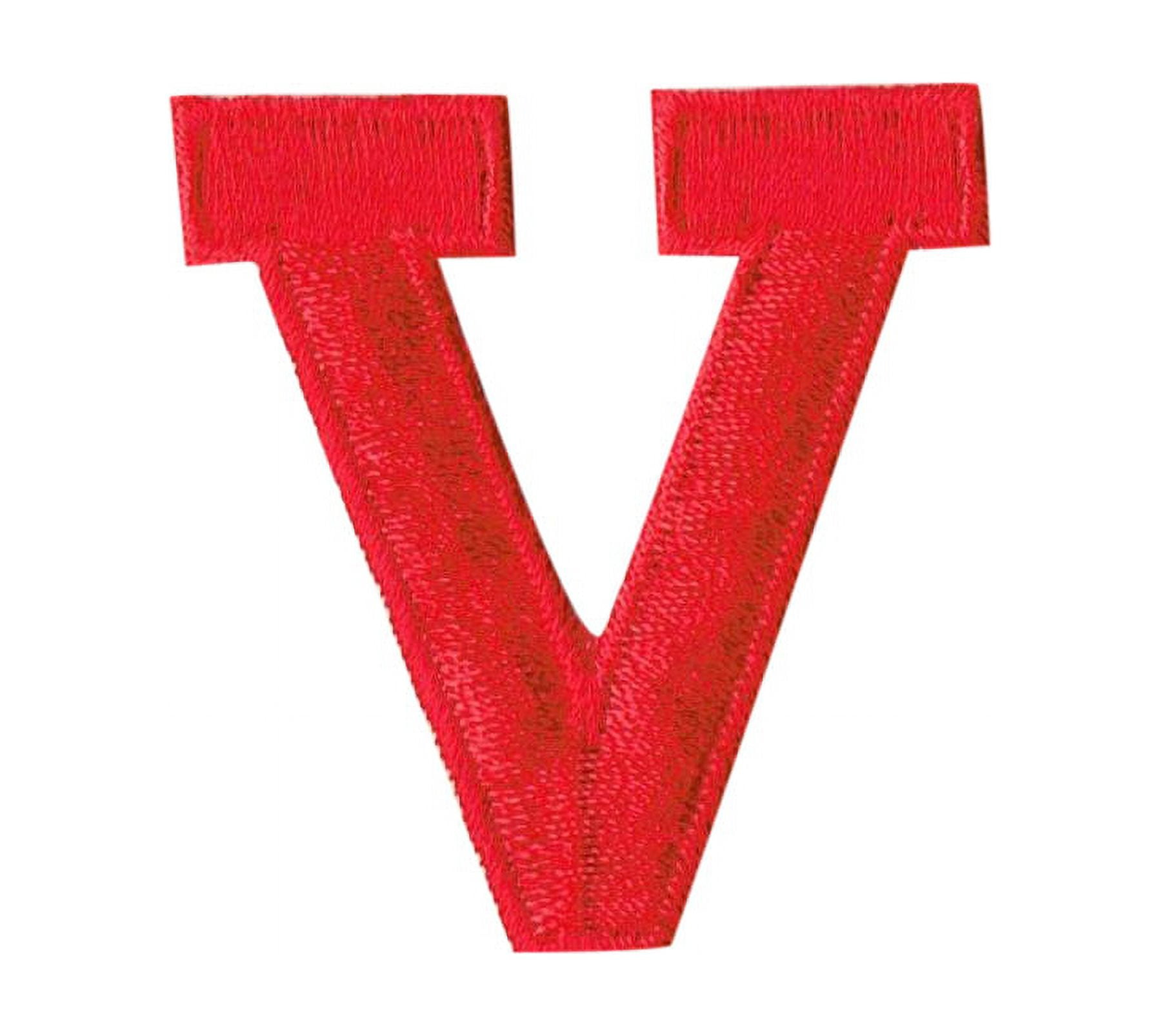 Alphabet Letter V, Red, 1-7/8" Block Style, Iron-on Patch, Embroidered ...
