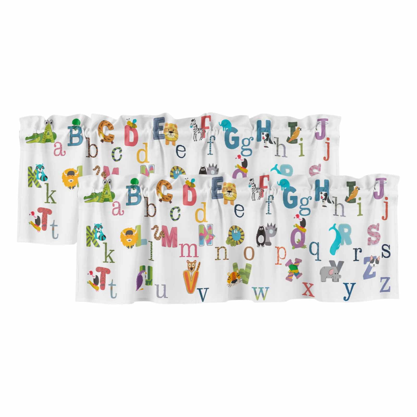Alphabet Letter Valances for Windows 2 Panels Colorful Cartoon Animals ...