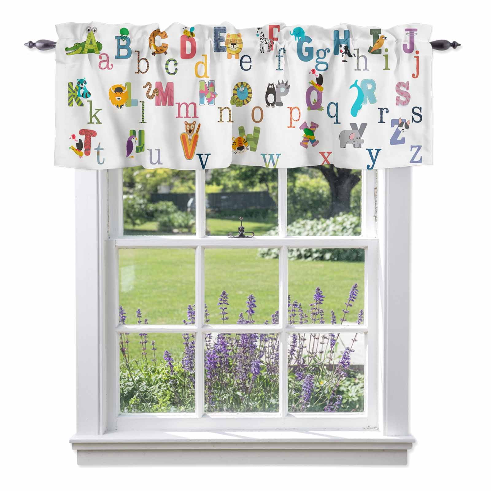 Alphabet Letter Valances for Windows, Colorful Cartoon Animals ABCD ...