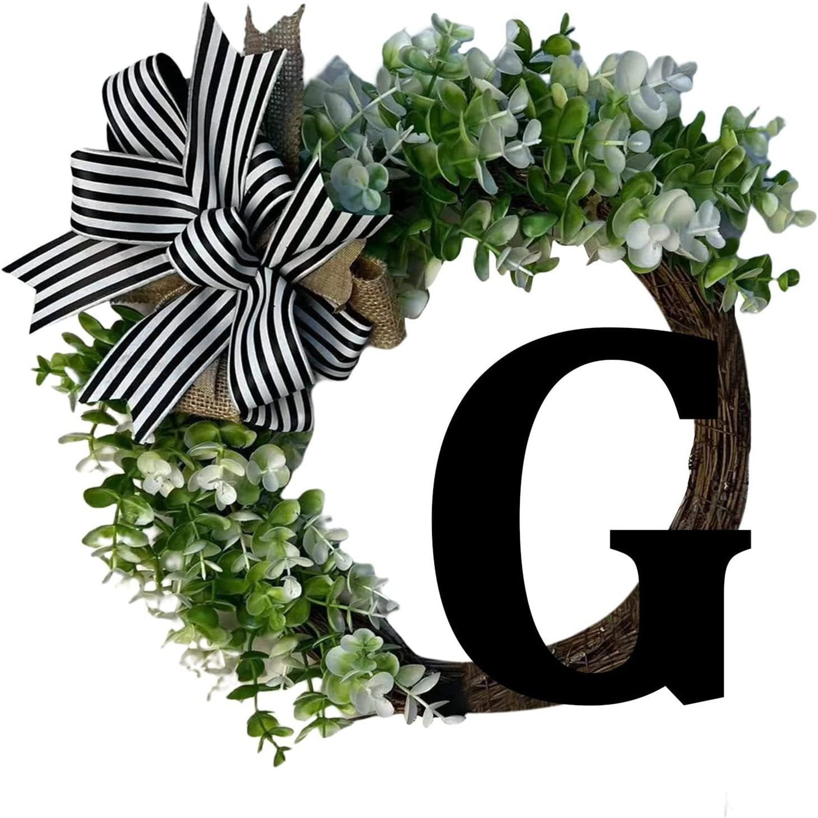 Alphabet Letter Wreath - Decorative Rattan Wall Hanging with Bow for ...