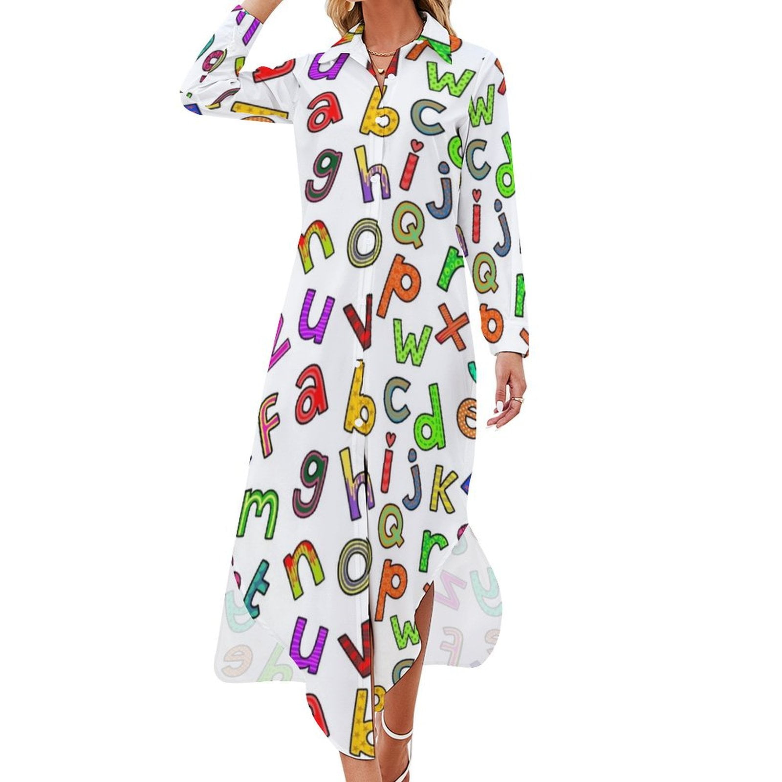 Alphabet Lettering Doodle Font Long Sleeved Shirt Dress prom clothes ...
