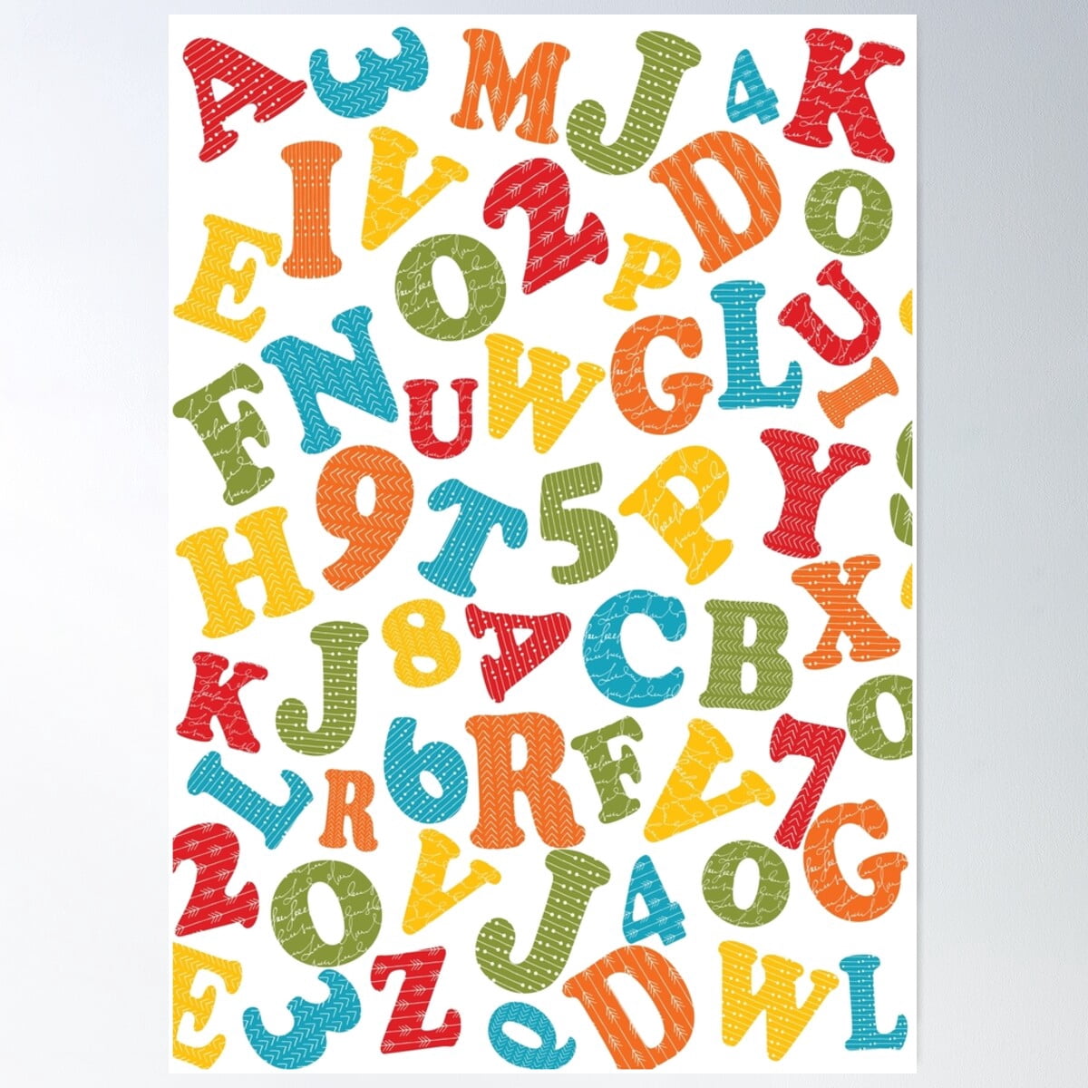 Alphabet Letters And Numbers Pattern - Bright Colors Poster Wall Art ...