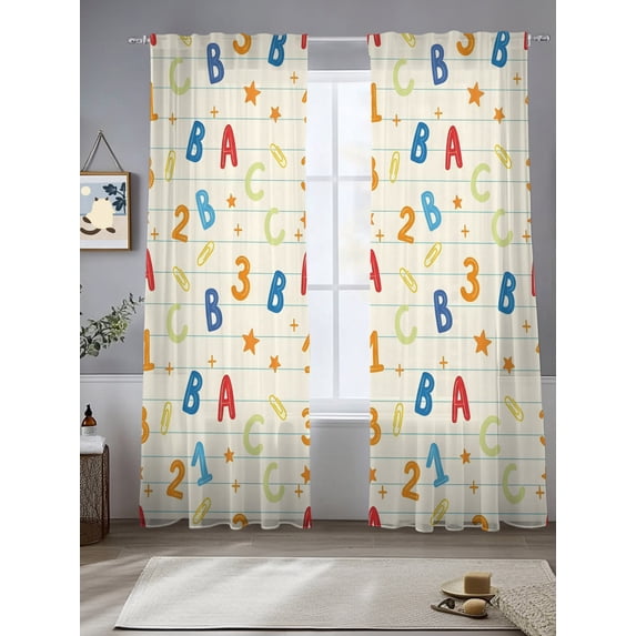 Alphabet Letters Numbers Chiffon Sheer Curtains 84 Inches Long ...
