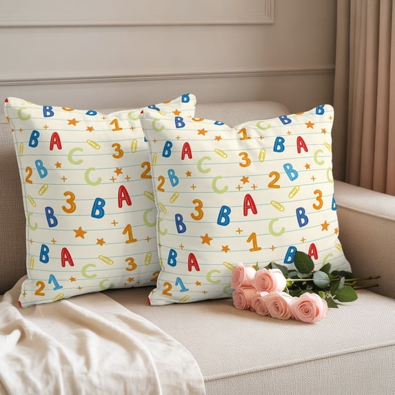 Alphabet Letters Numbers Waterproof Throw Pillow Covers Set of 2 ...