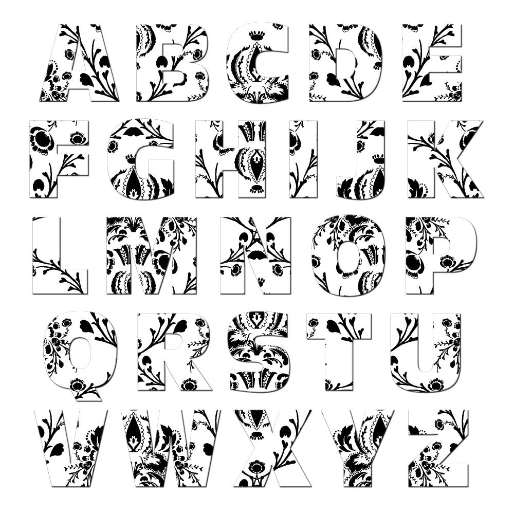 Alphabet Letters Uppercase Floral Damask Black White MAG-NEATO'S(TM ...