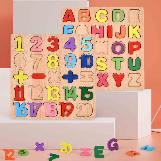 Alphabet and Number Puzzle Set Wooden Upper Case Letter Number and ...