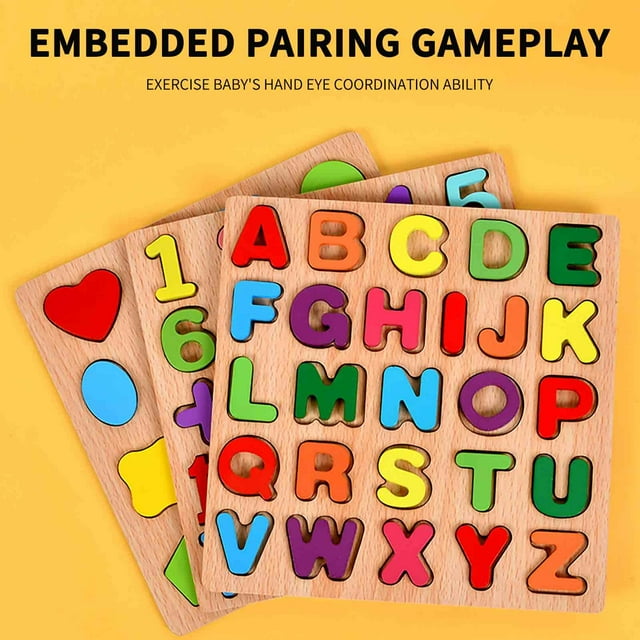 Alphabet and Number Puzzle Set Wooden Upper Case Letter Number and ...