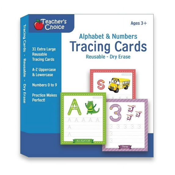 Alphabet & Number Tracing Cards, Reusable, Dry Erase, Upper & Lower ...