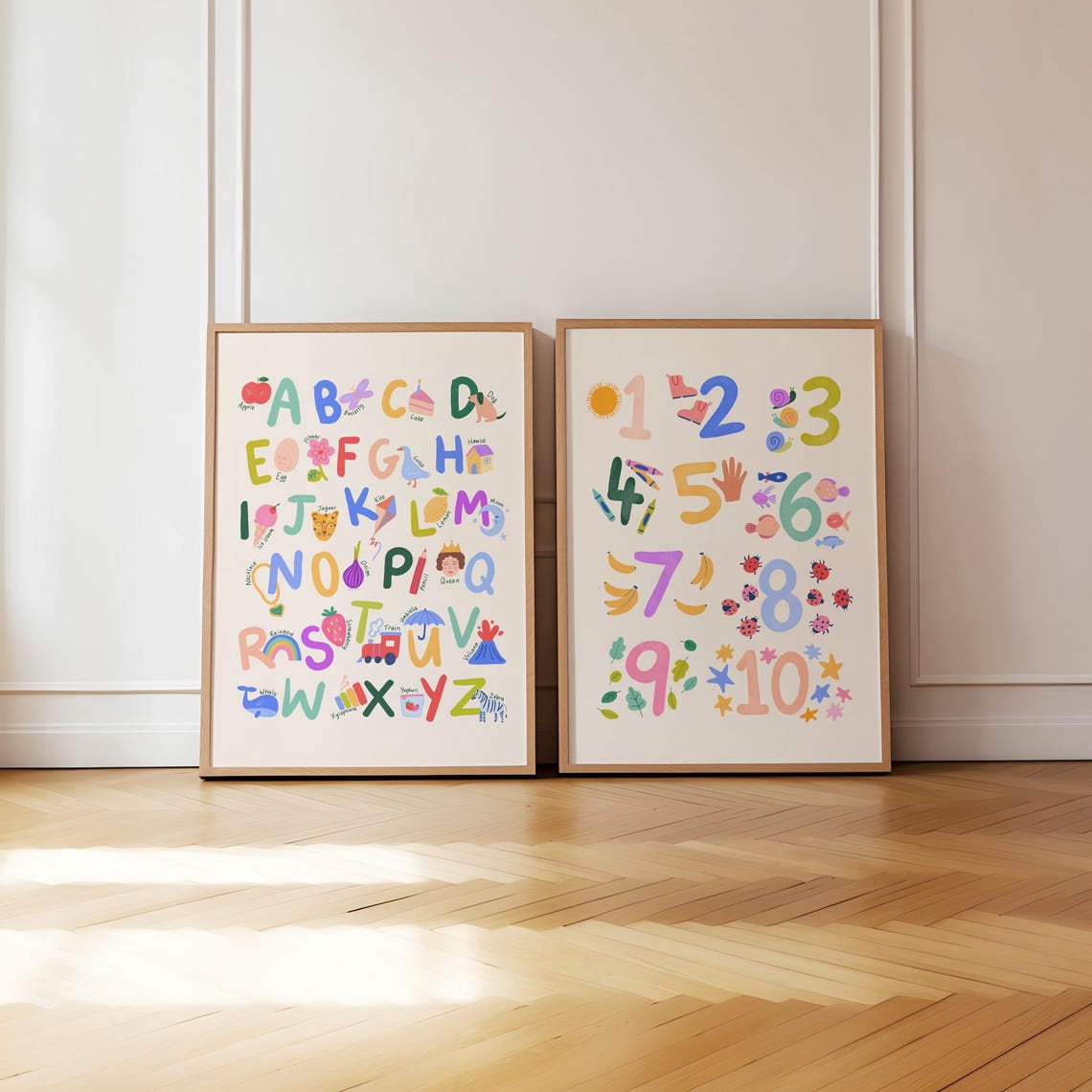 Alphabet Numbers Nursery Print A-Z 1-10 Educational Wall Art Set 2 ...