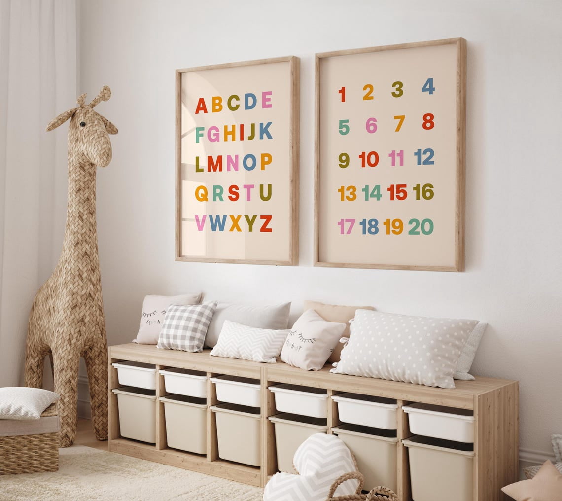 Alphabet Numbers Print Modern Learning Set 2 Unframed Paper Print 8x12 ...