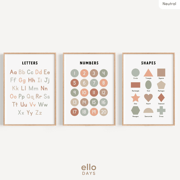 Alphabet Numbers Shapes Educational Classroom Preschool Poster Set ...
