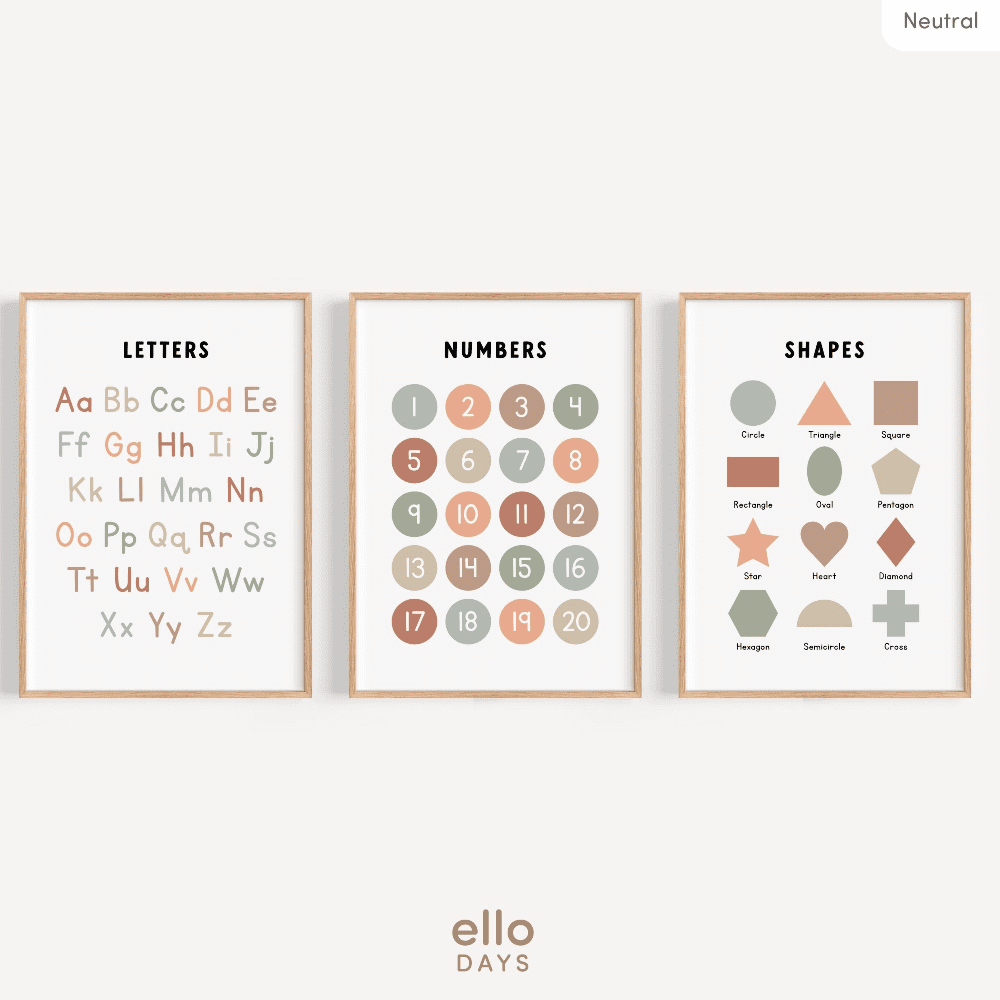 Alphabet Numbers Shapes Educational Classroom Preschool Poster Set Set ...
