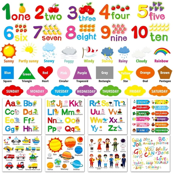Alphabet Numbers Wall Decals 12 Sheets Color Weather Learning ...