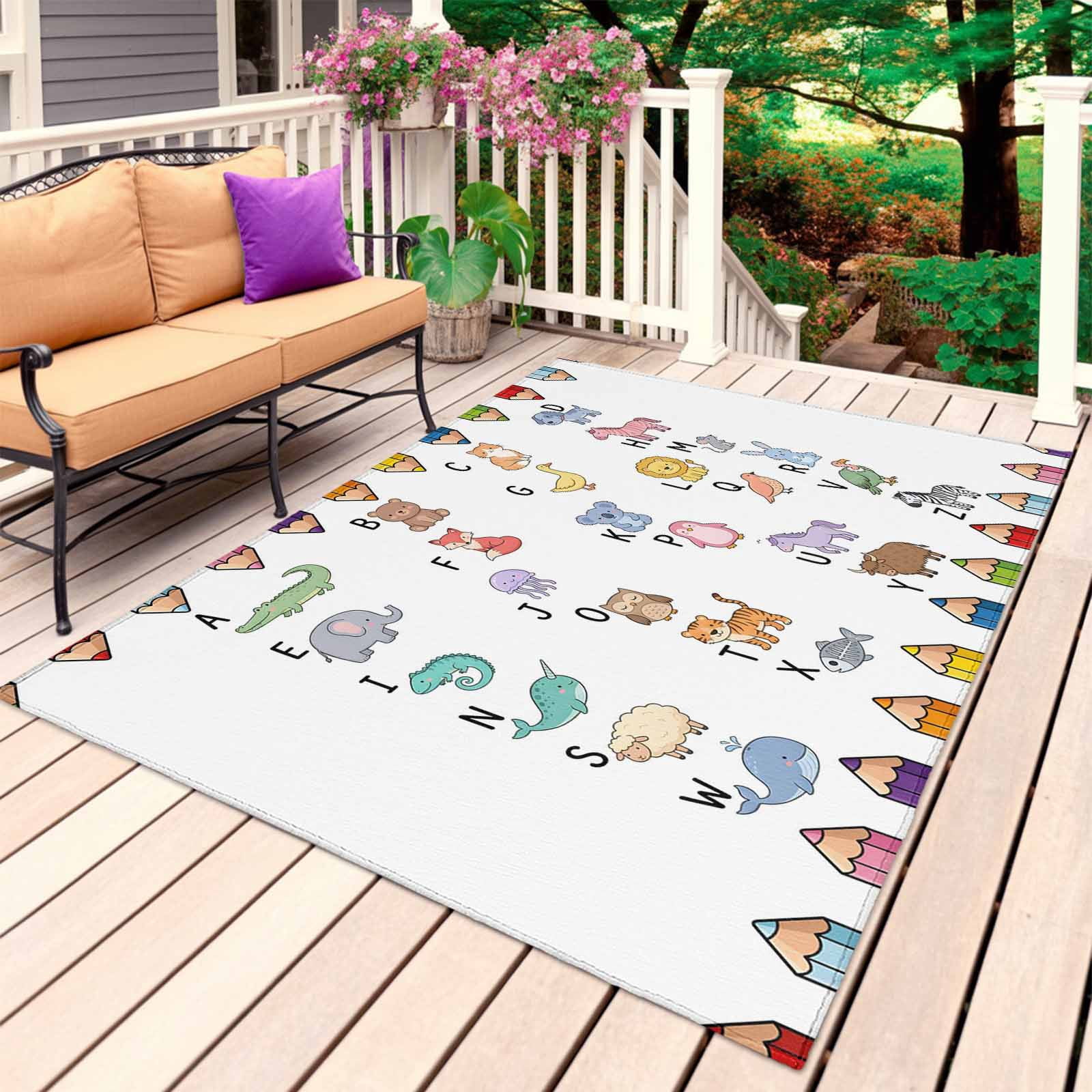 Alphabet Outdoor Rug 6x9 Ft, Non Slip Washable Area Rug, Cartoon ...