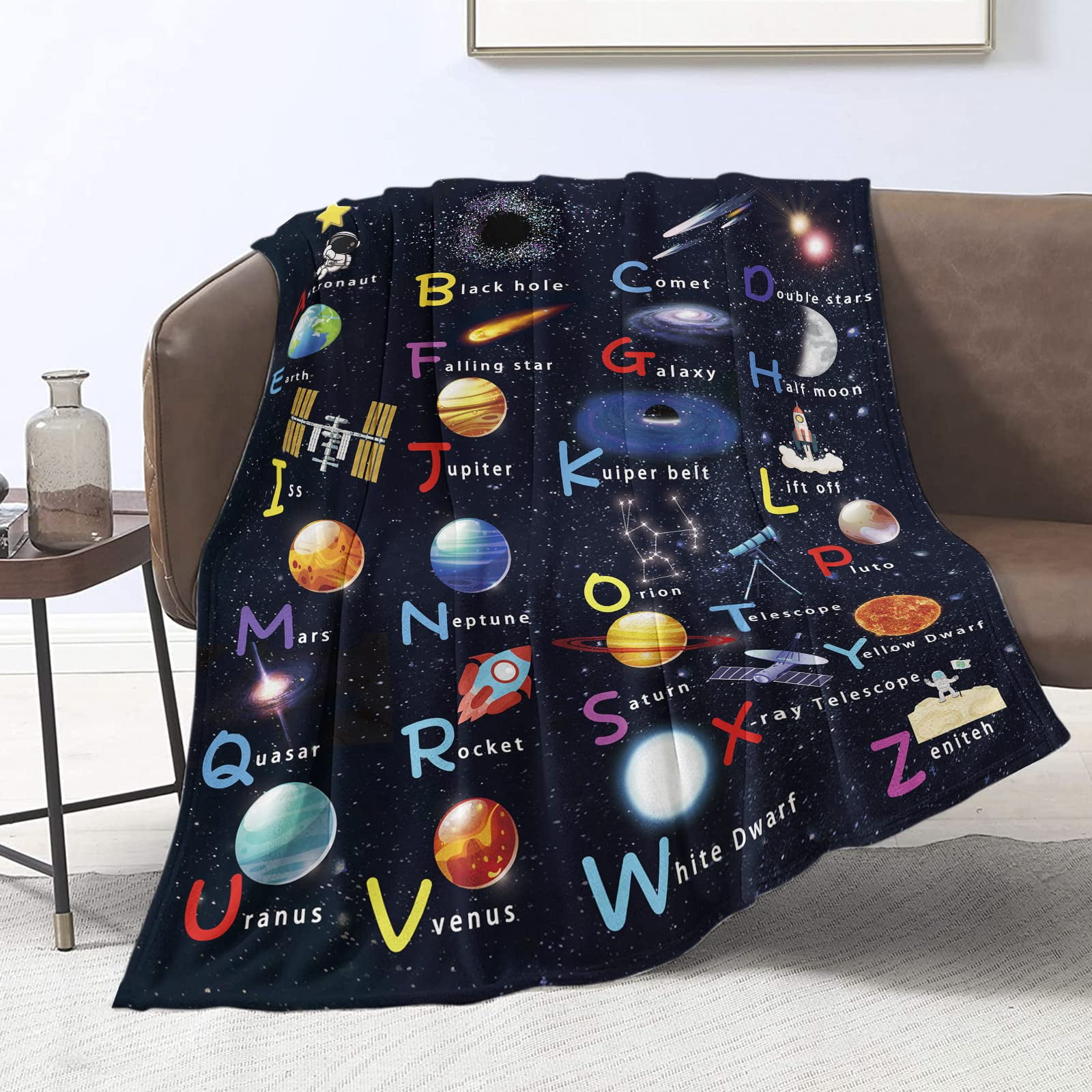 Alphabet Outer Space Astronaut Blanket for Kids Toddler ABC Planet ...