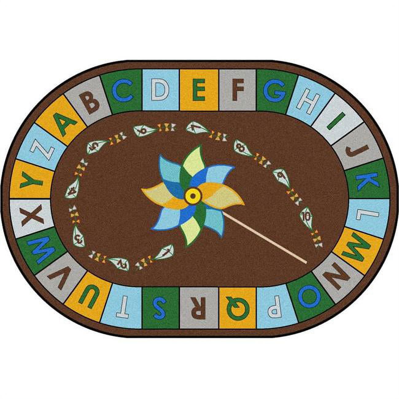 Alphabet Pinwheel Classroom Oval Rug Earthtone - 5 ft. 4 in. x 7 ft. 8 ...