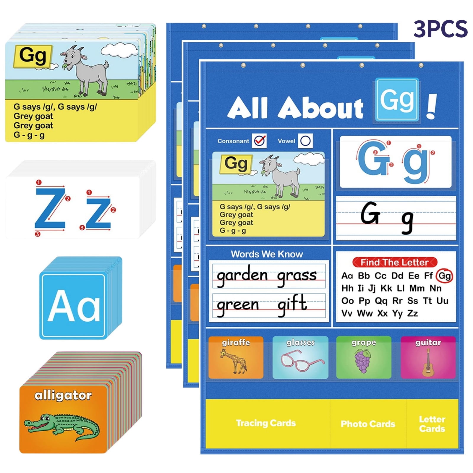 Alphabet Pocket Chart Learning Center - ABC Letter Flash Cards Wall ...