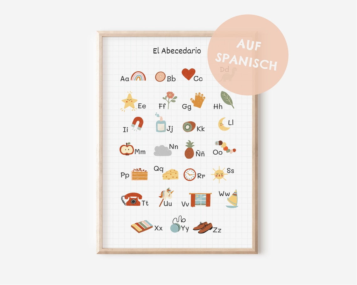 Alphabet Poster In Spanish For Children'S Room In A4 And A3, Boy Girl ...