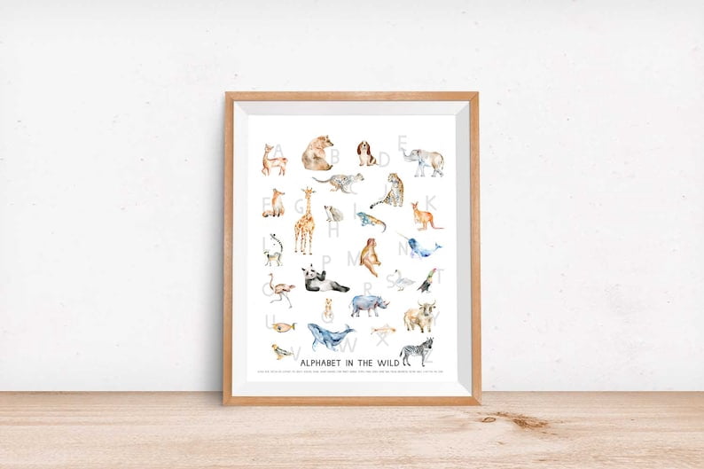 Alphabet Print, Animal Nursery Wall Art, Unframed Paper Poster 8x10in ...