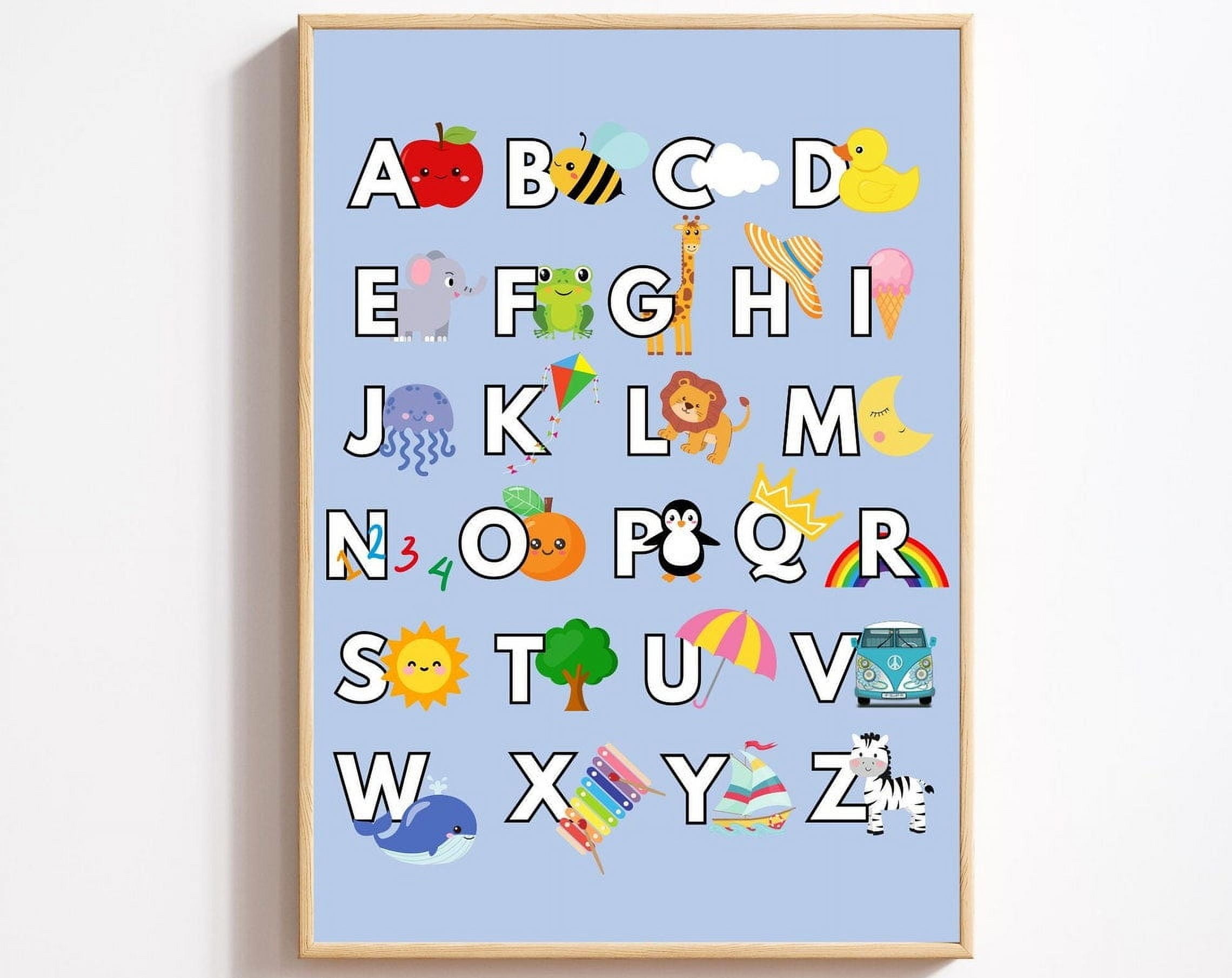 The Alphabet Print, Kids Educational Poster, Blue Abc Learning Chart ...