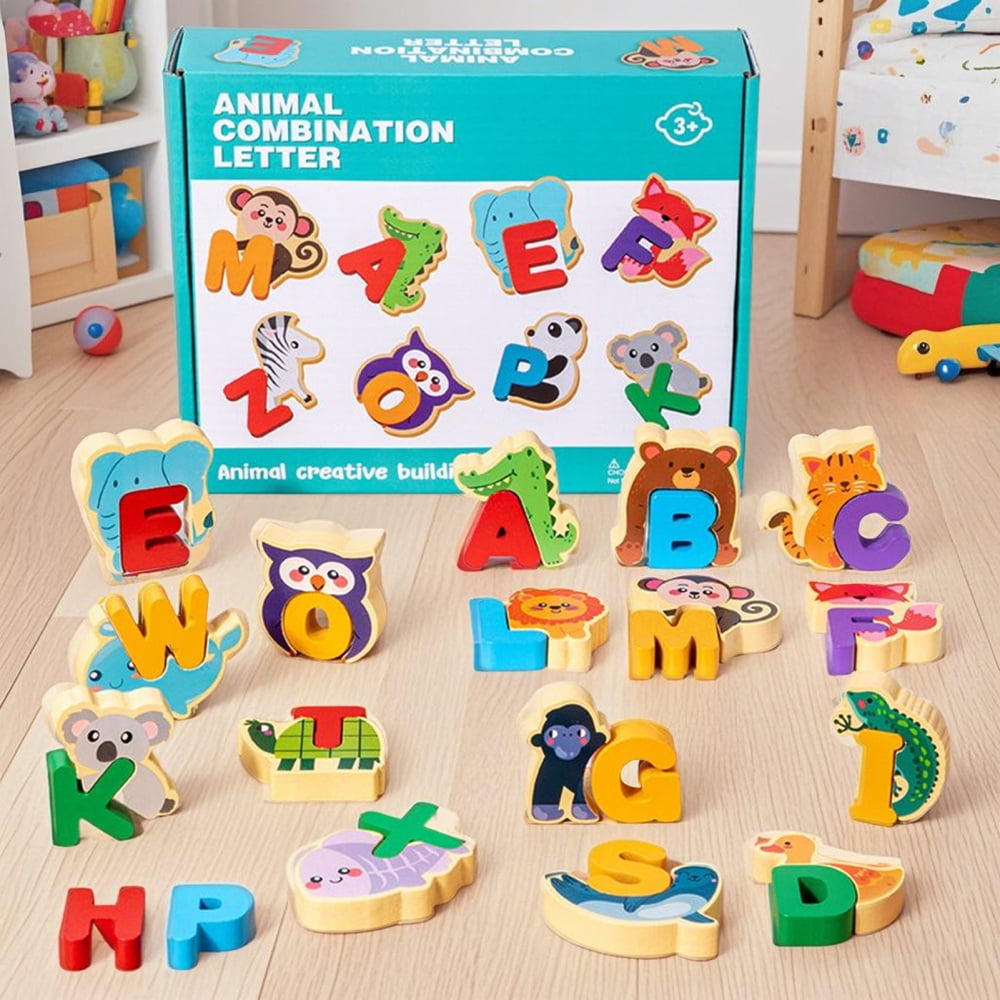 Alphabet Puzzle Wooden Animal Educational Jigsaw Fine Motor Skills ...