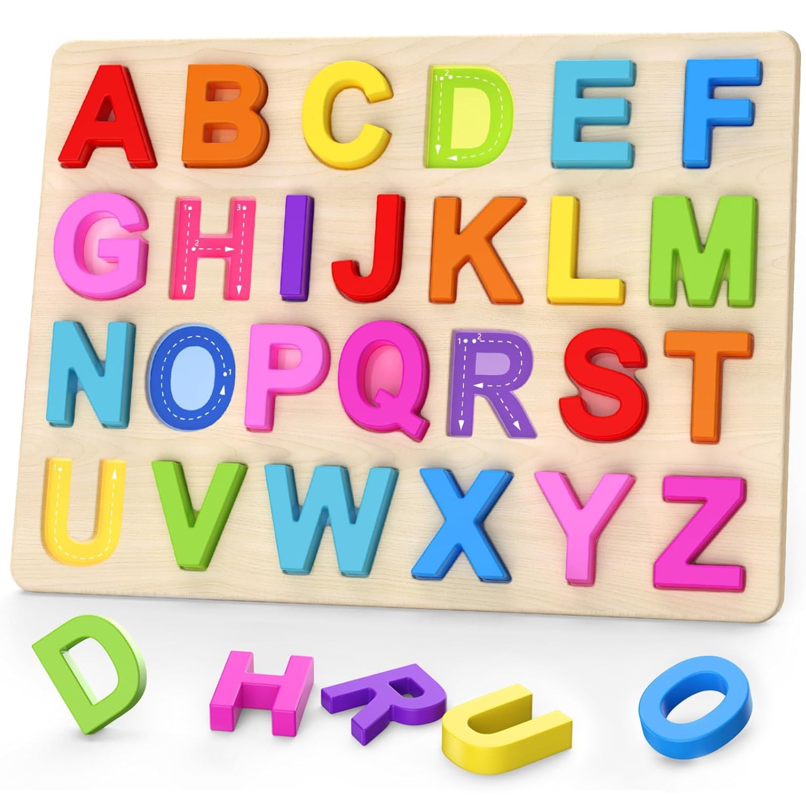 Wooden Alphabet Puzzle Toys for 1 2 3 Year Old Kids, ABC Letter Puzzle ...