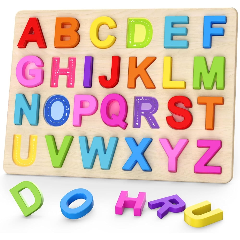 Alphabet Puzzles, Wooden Puzzles for Toddlers, ABC Shape Puzzles for ...
