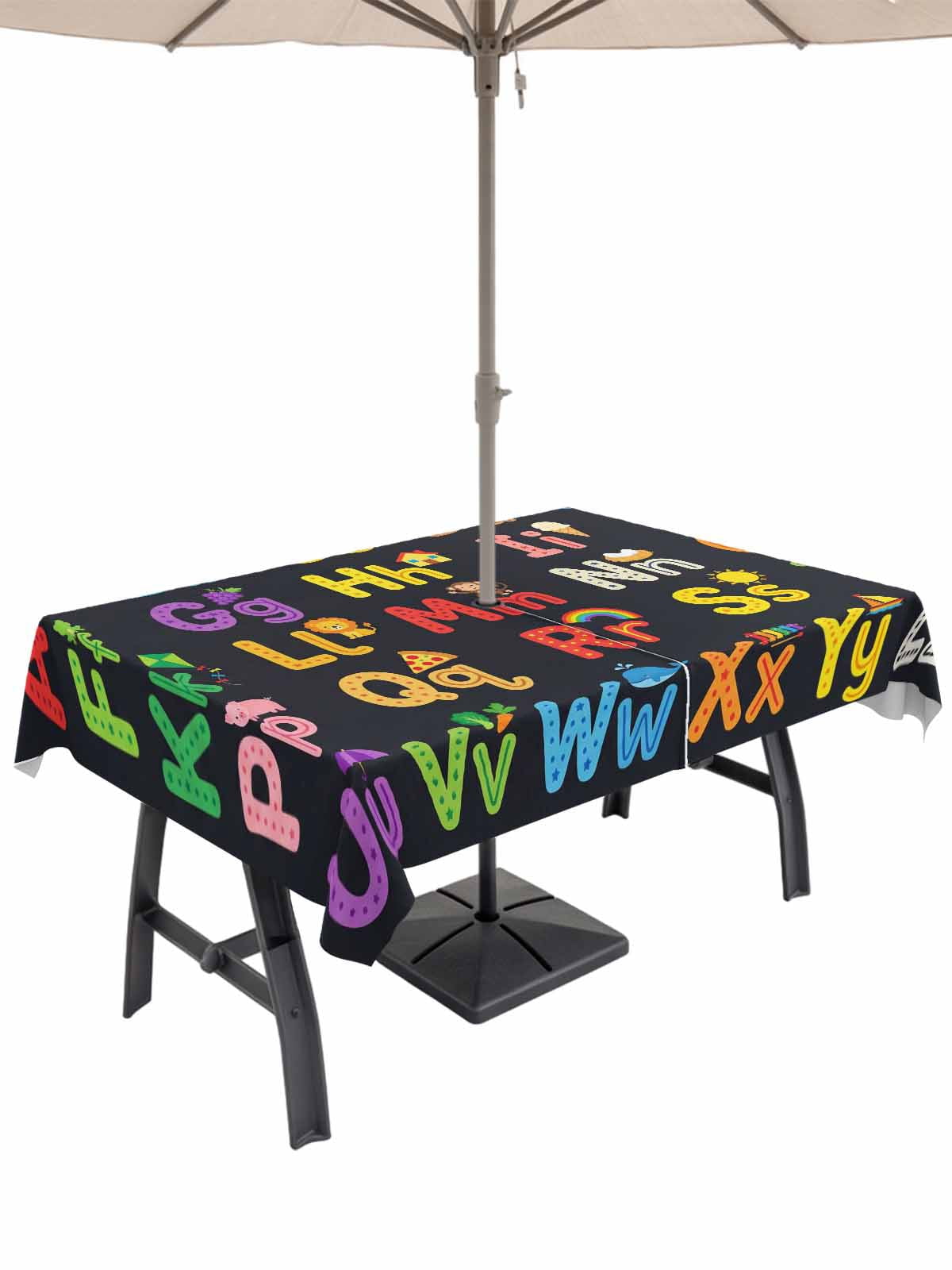 Alphabet Rectangle Outdoor Tablecloth with Umbrella Hole American ...