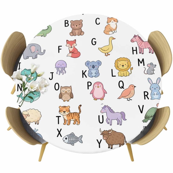 Alphabet Round Tablecloth 45-54 Inch Round Fitted Table Cloth with ...