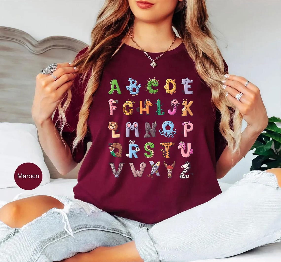 Alphabet Shirt, Abc Shirt, Animals Alphabet T-Shirt, Kingergarten ...