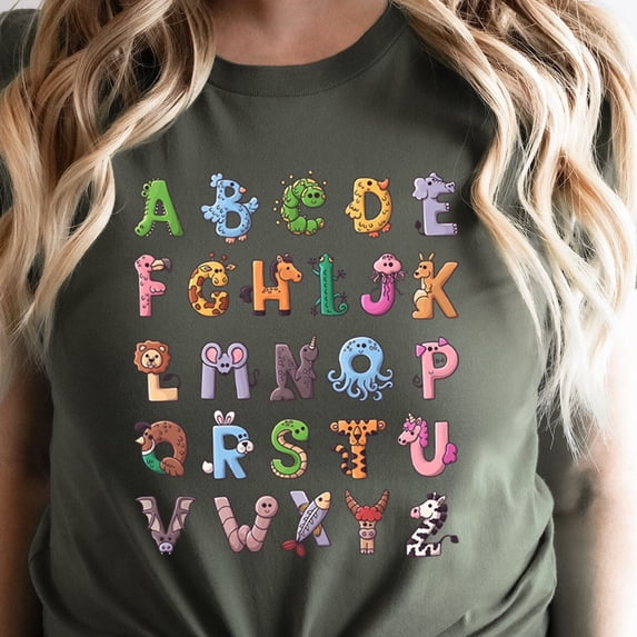 Alphabet Shirt, Abc Shirt, Animals Alphabet T-Shirt, Kingergarten ...