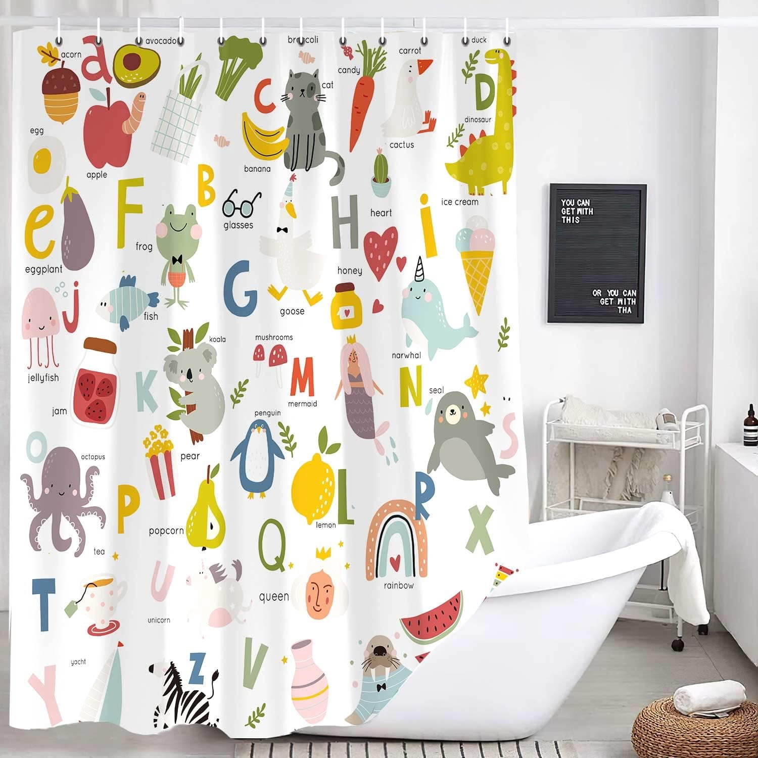 Alphabet Shower Curtain, English Alphabet ABC Learning Educational Tool ...