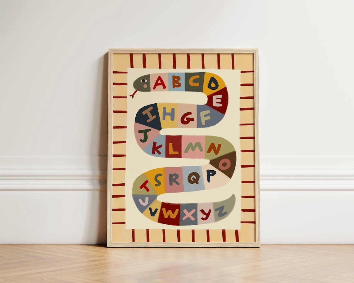 Alphabet Snake Wall Art Print, Colorful ABC Poster, Unframed Paper ...