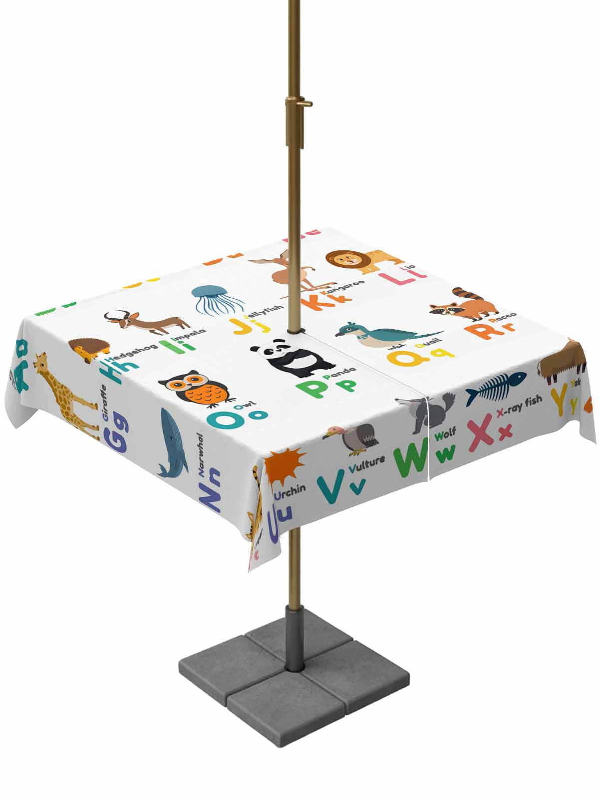Alphabet Square Outdoor Tablecloth with Umbrella Hole Cartoon Animal ...
