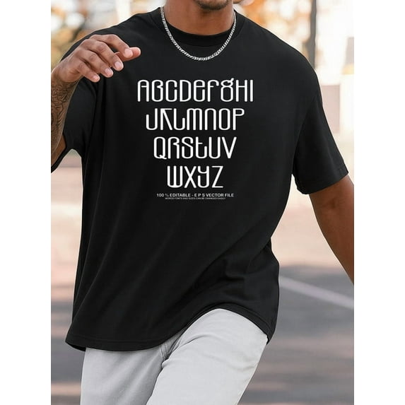 Alphabet T-Shirt men's Exercise 180G 100% Cotton black Running ...