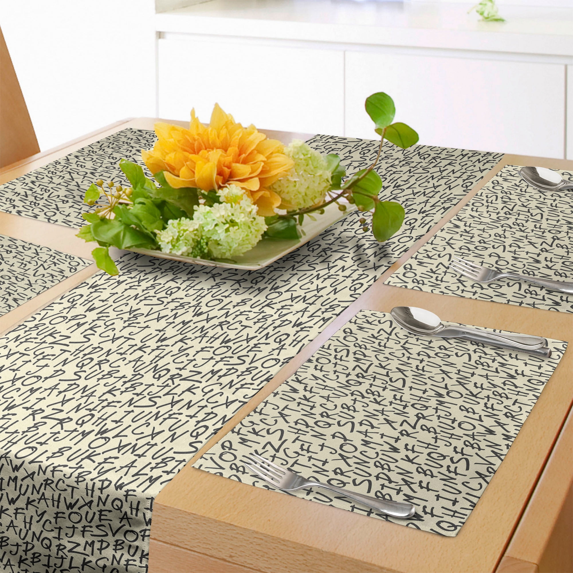 Alphabet Table Runner & Placemats, Continuous Letter Character Script ...