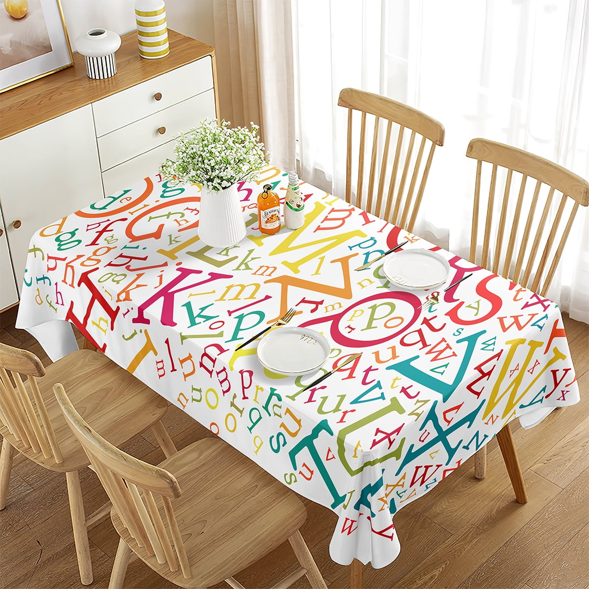 Alphabet Tablecloth Alphabet Lore Table Cover Rectangle for Dining Room ...