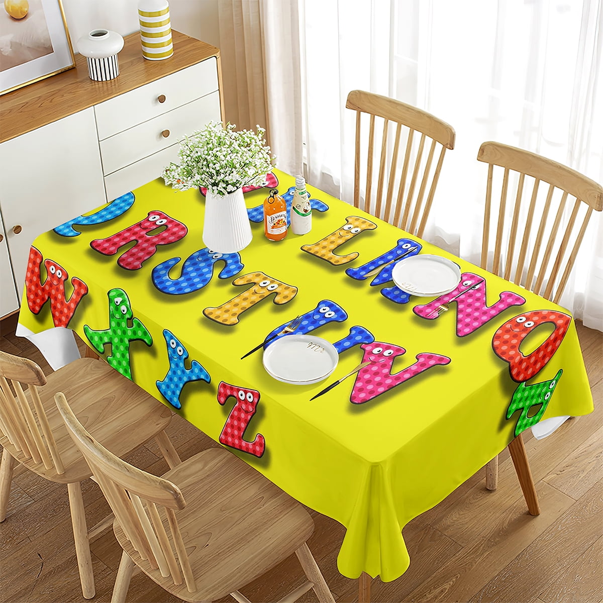 Alphabet Tablecloth Alphabet Lore Table Cover Rectangle for Dining Room ...