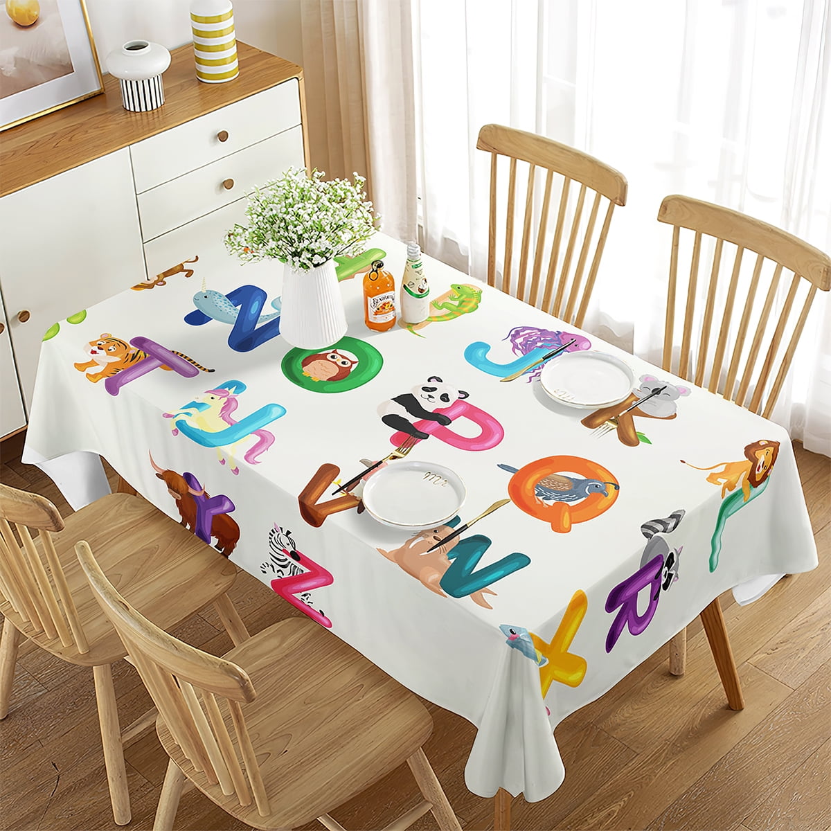 Alphabet Tablecloth Alphabet Lore Table Cover Rectangle for Dining Room ...