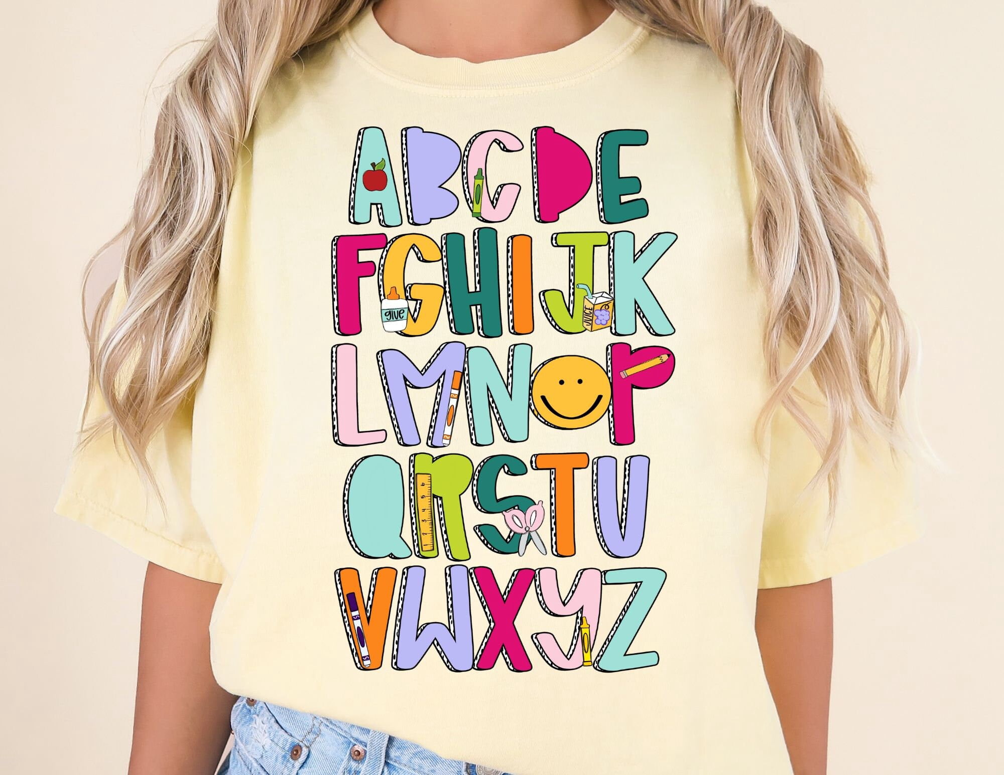 Alphabet Teacher Shirt Colorful ABCs - Walmart.com